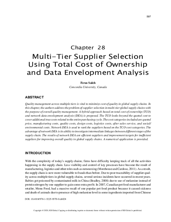 (PDF) Multi-Tier Supplier Selection Using Total Cost of Ownership and Data Envelopment Analysis