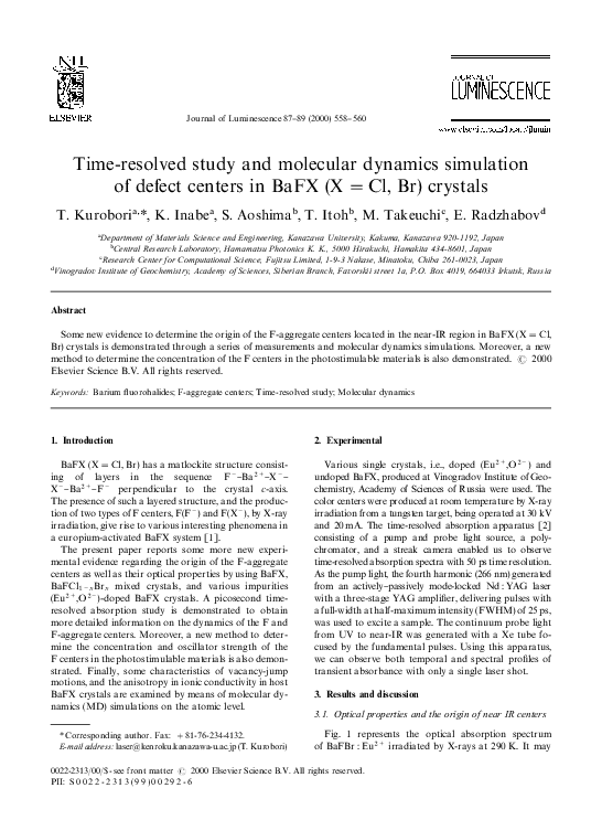 (PDF) Time-resolved study and molecular dynamics simulation of defect ...