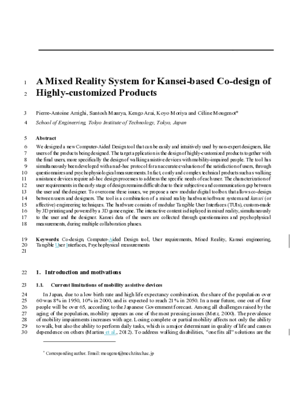 (PDF) A Mixed Reality System for Kansei-Based Co-Design of Highly-Customized Products