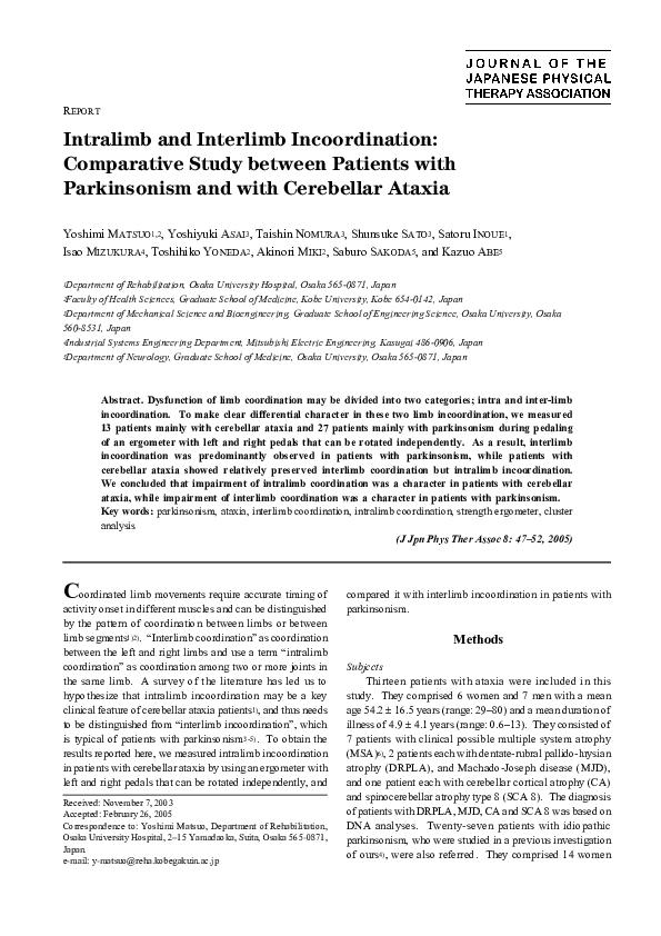 (PDF) Intralimb and Interlimb Incoordination: Comparative Study between ...