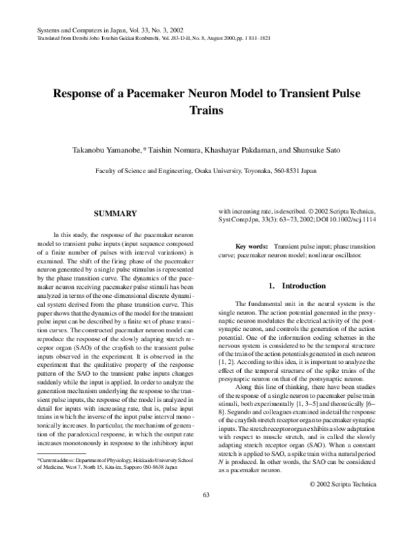 (PDF) Response of a pacemaker neuron model to transient pulse trains