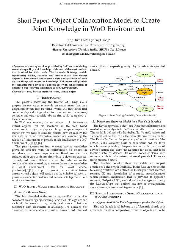 (PDF) Short paper: Object collaboration model to create joint knowledge in WoO environment