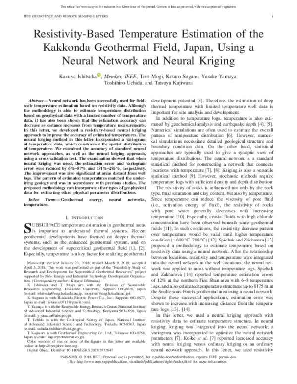 (PDF) Resistivity-Based Temperature Estimation of the Kakkonda Geothermal Field, Japan, Using a ...