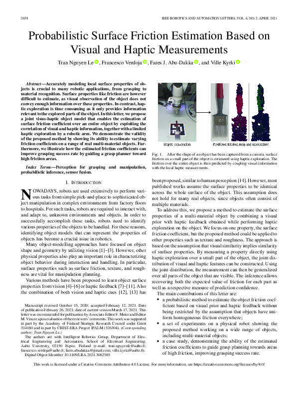 (PDF) Probabilistic Surface Friction Estimation Based on Visual and Haptic Measurements