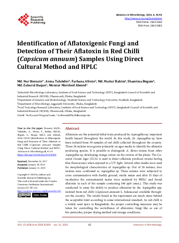 (PDF) Identification of Aflatoxigenic Fungi and Detection of Their ...