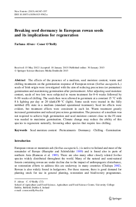 (PDF) Breaking seed dormancy in European rowan seeds and its ...