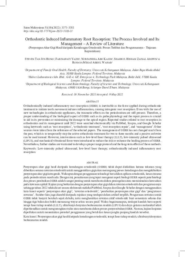 (PDF) Orthodontic Induced Inflammatory Root Resorption: The Process Involved and its Management ...