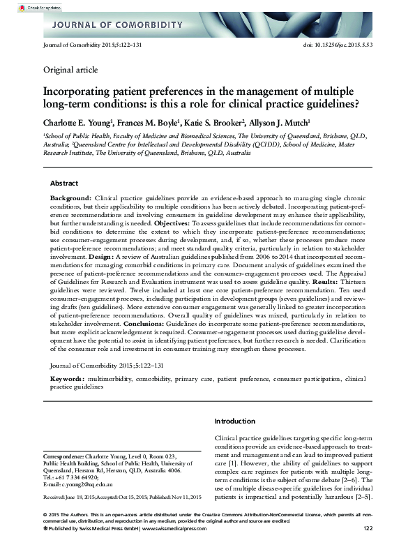 (PDF) Incorporating Patient Preferences in the Management of Multiple ...