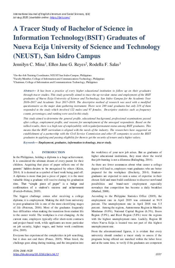 (PDF) A Tracer Study of Bachelor of Science in Information Technology ...