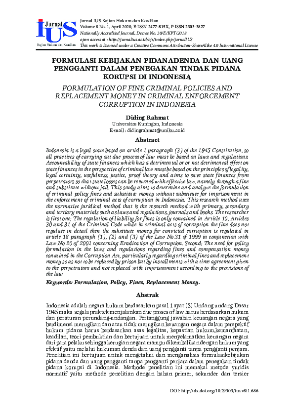 (PDF) Formulasi Kebijakan Pidana Denda Dan Uang Pengganti Dalam ...