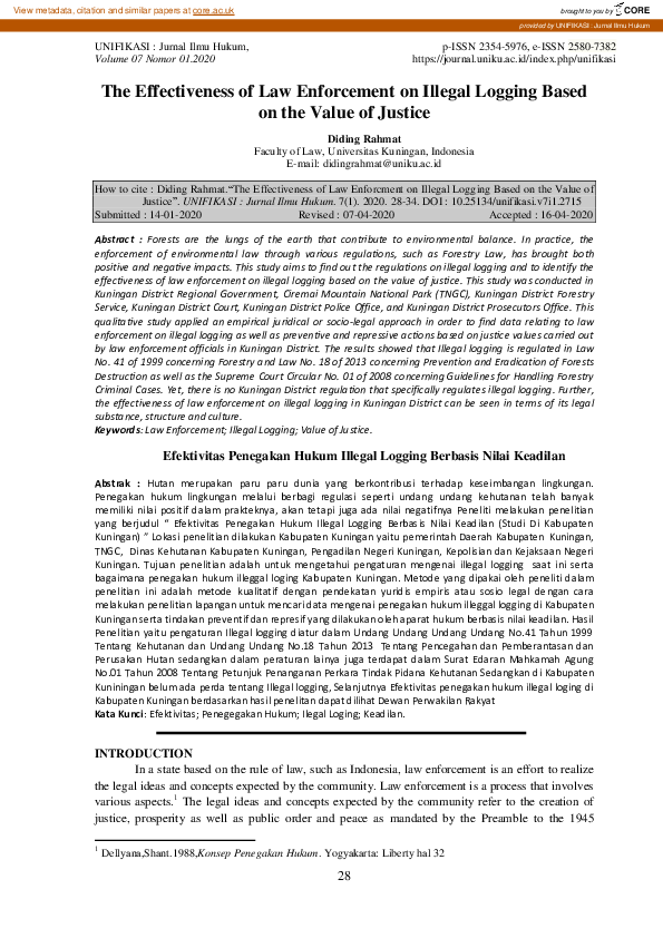 (PDF) The Effectiveness of Law Enforcement on Illegal Logging Based on ...