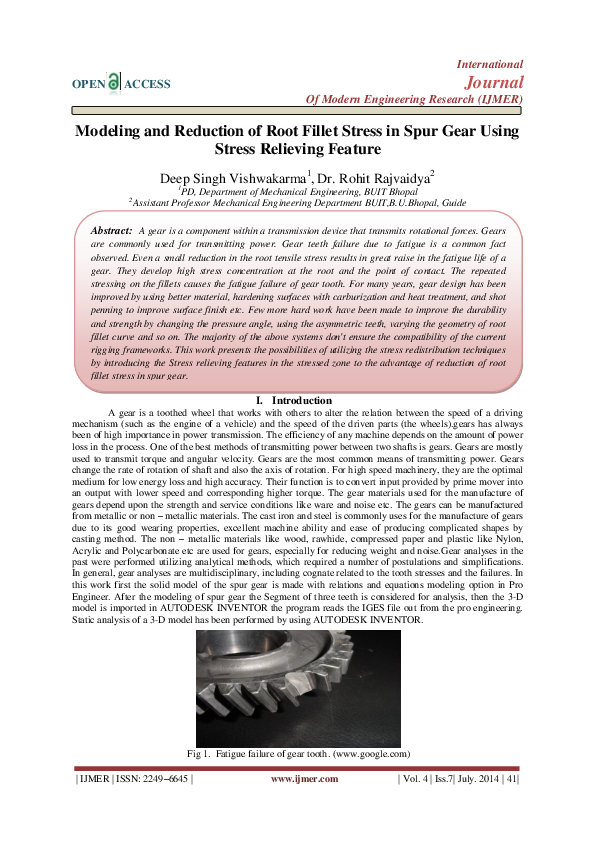 (PDF) Modeling and Reduction of Root Fillet Stress in Spur Gear Using ...