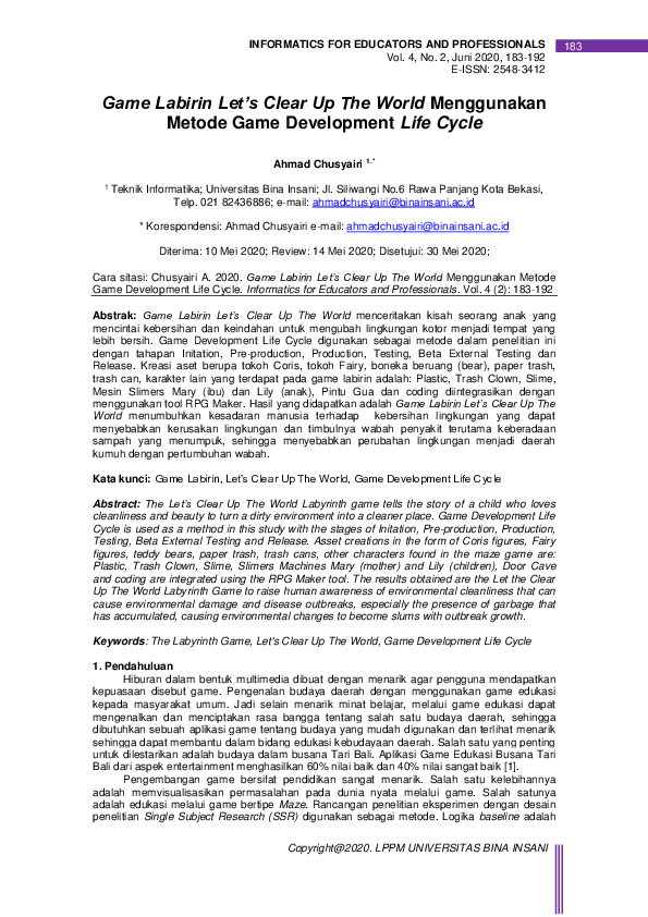 (PDF) Game Labirin Let’s Clear Up The World Menggunakan Metode Game Development Life Cycle
