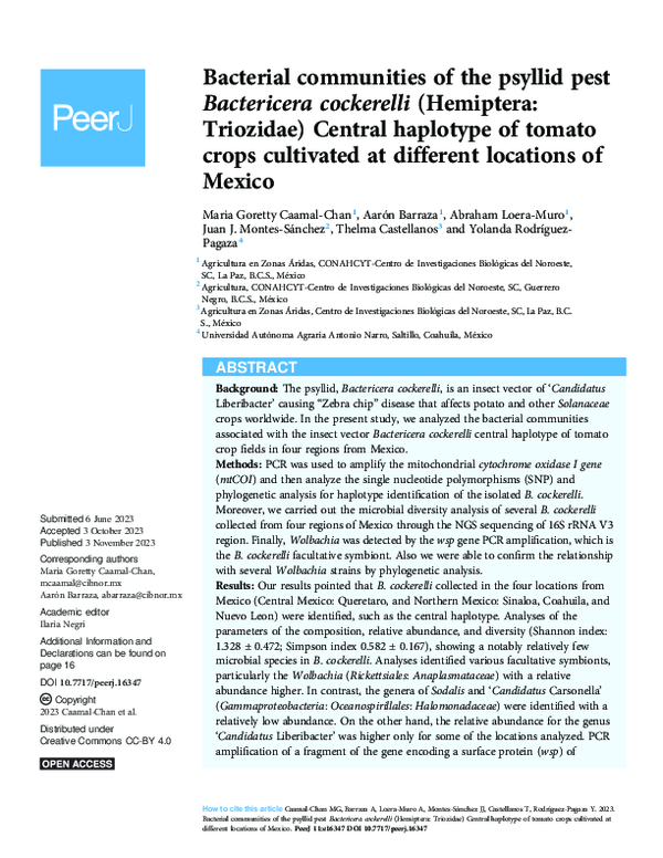 (PDF) Bacterial communities of the psyllid pest Bactericera cockerelli ...