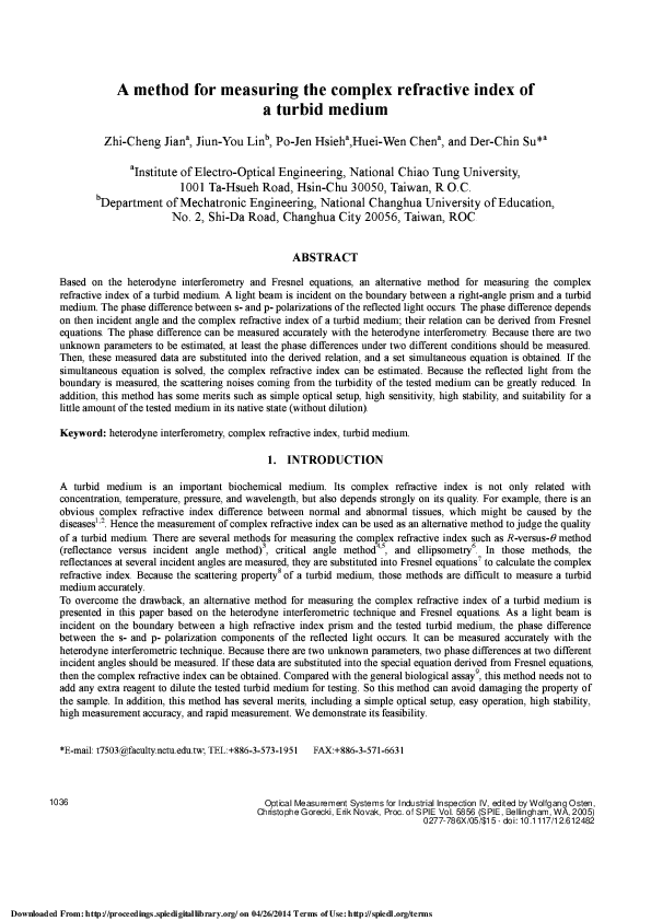 (PDF) A method for measuring the complex refractive index of a turbid ...