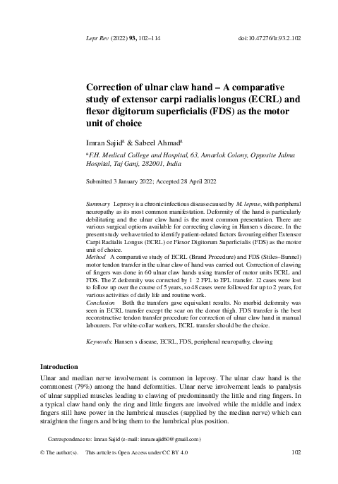 (PDF) Correction of ulnar claw hand – A comparative study of extensor ...