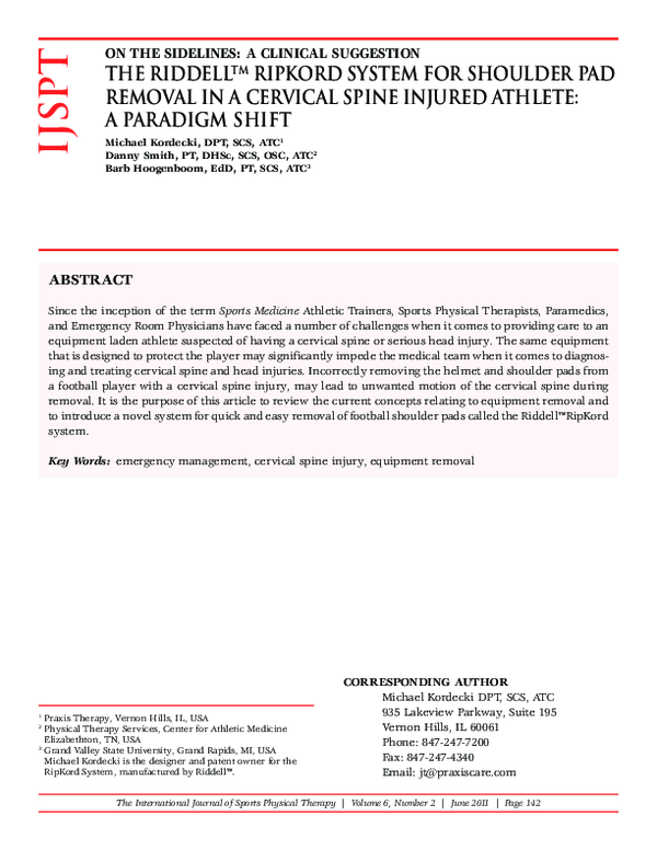 (PDF) The riddell ripkord system for shoulder pad removal in a cervical ...