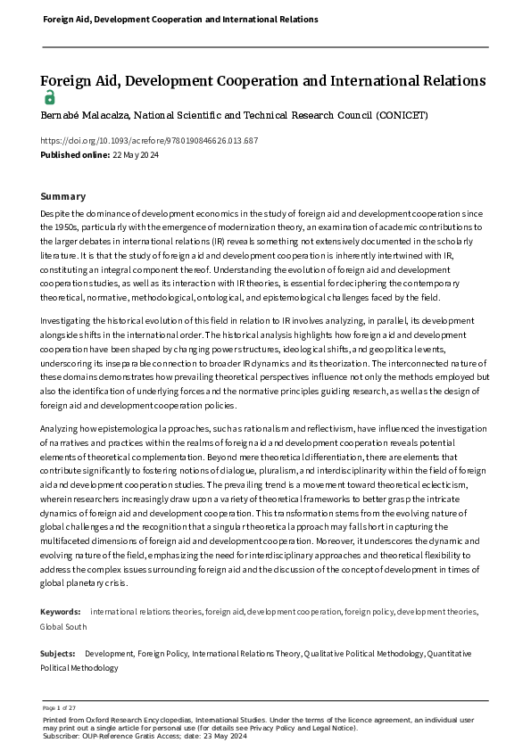 (PDF) Foreign Aid, Development Cooperation and International Relations