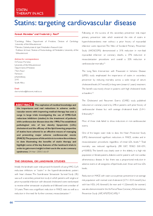 (PDF) Statins: targeting cardiovascular disease