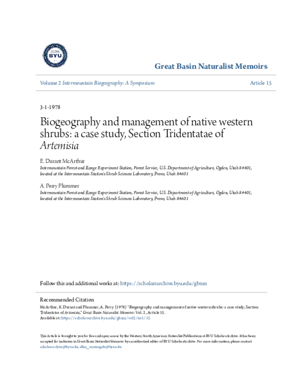 (PDF) Biogeography and management of native western shrubs: a case ...