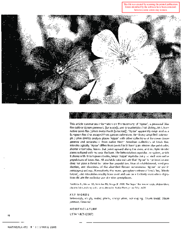 (PDF) The ‘Appar’ flax release: origin, distinguishing characteristics ...
