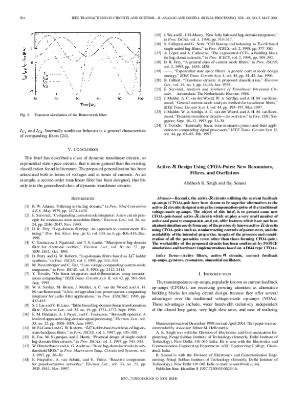 (PDF) Active-R design using CFOA-poles: new resonators, filters, and ...