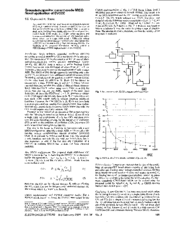 (PDF) Grounded-capacitor current-mode SRCO: Novel application of DVCCC