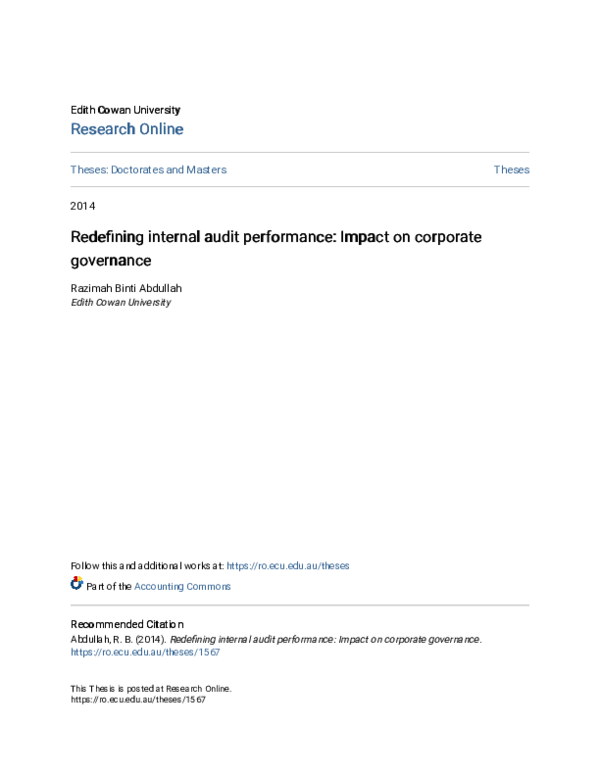 (PDF) Redefining internal audit performance: Impact on corporate governance