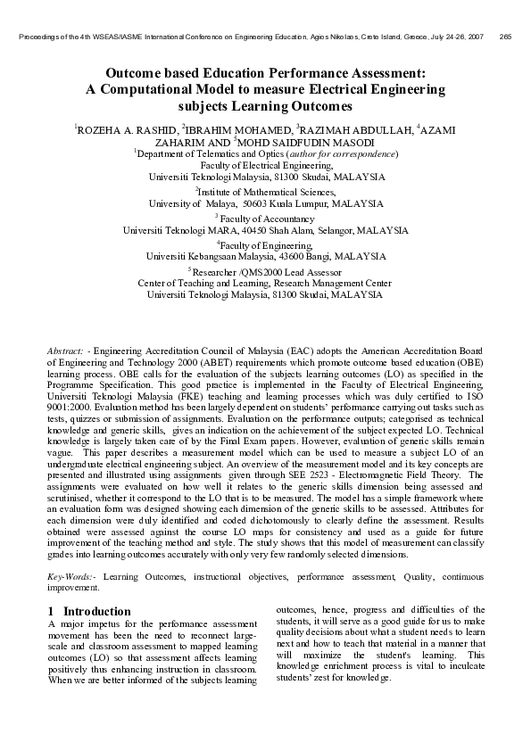 (PDF) Outcome based education performance assessment: A computational model to measure ...