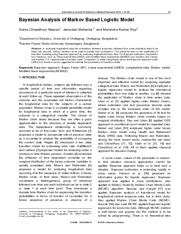 (PDF) Bayesian Analysis of Markov Based Logistic Model