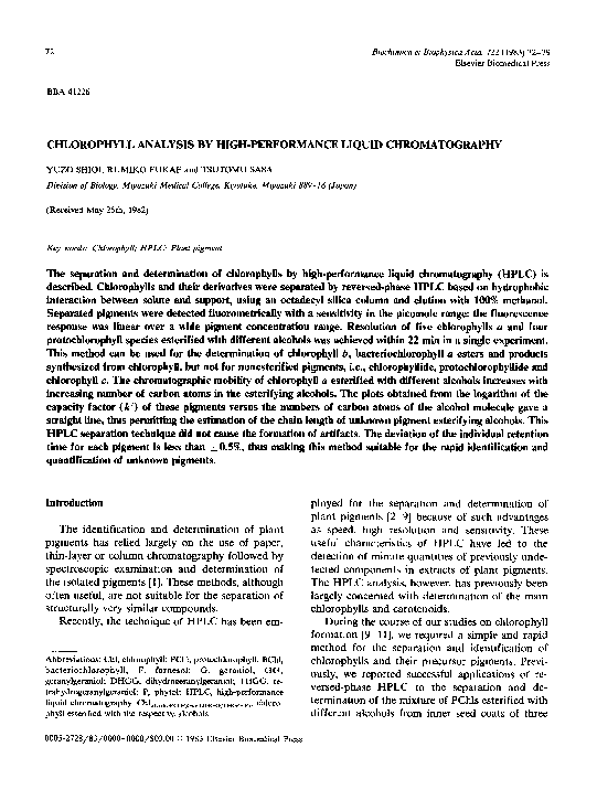 (PDF) Chlorophyll analysis by high-performance liquid chromatography