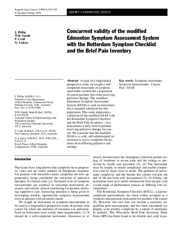 (PDF) Concurrent validity of the modified Edmonton Symptom Assessment ...