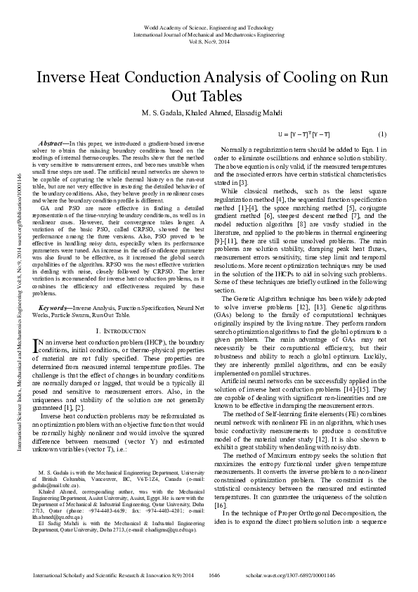 (PDF) Inverse Heat Conduction: Cooling Analysis