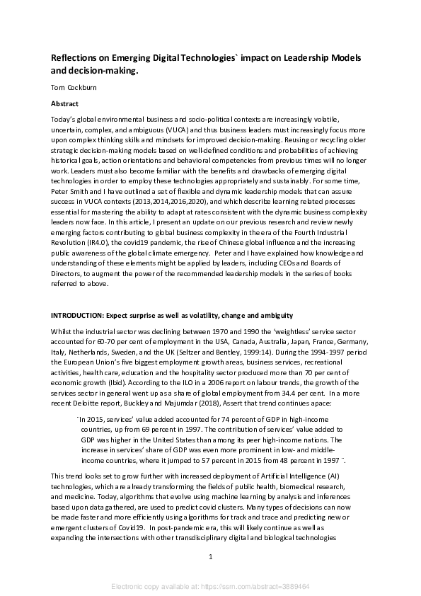 (PDF) Reflections on Emerging Digital Technologies` impact on ...