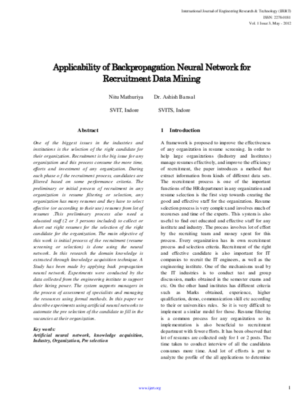 (PDF) Applicability of Backpropagation Neural Network for Recruitment Data Mining