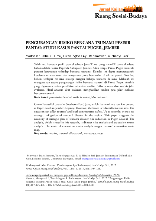 (PDF) Pengurangan Risiko Bencana Tsunami Pesisir Pantai: Studi Kasus ...