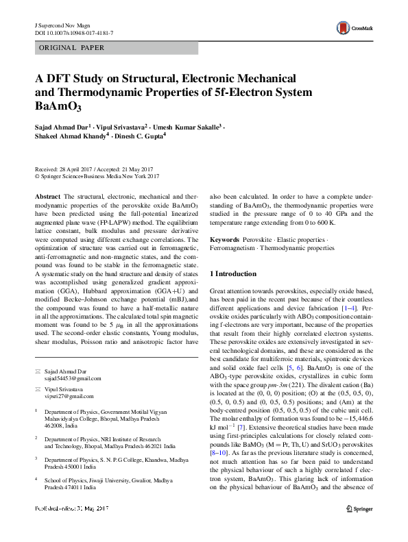 (PDF) A DFT Study on Structural, Electronic Mechanical and Thermodynamic Properties of 5f ...