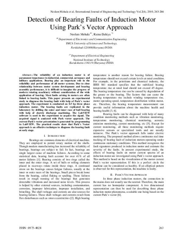 Pdf Detection Of Bearing Faults Of Induction Motor Using Parks
