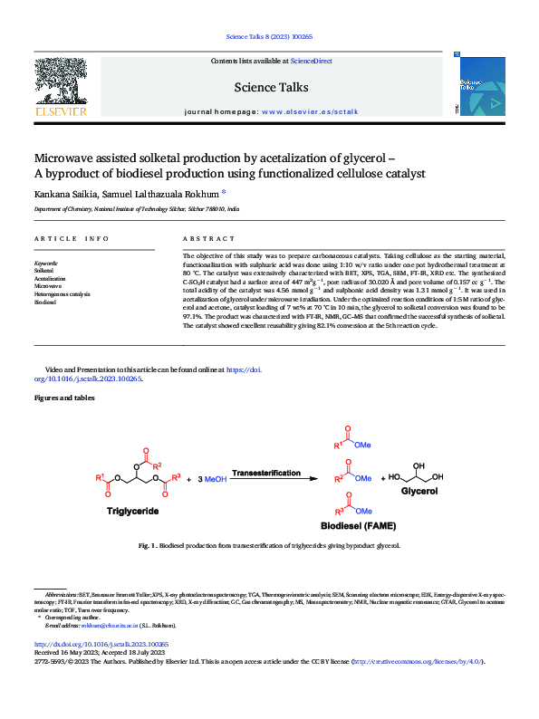 (PDF) Microwave assisted solketal production by acetalization of ...