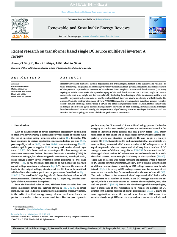 (PDF) Recent research on transformer based single DC source multilevel ...