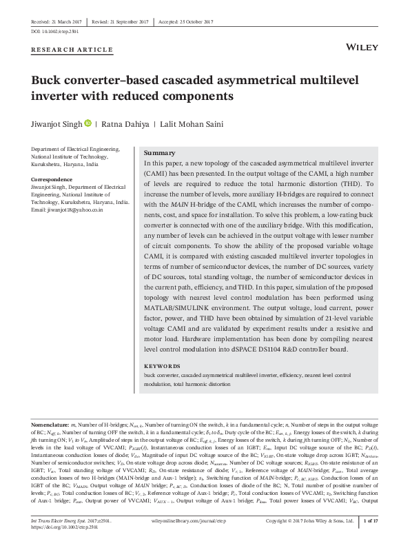 (PDF) Buck converter-based cascaded asymmetrical multilevel inverter ...