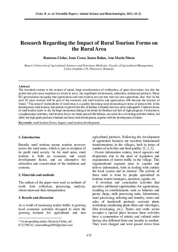 (PDF) Research Regarding the Impact of Rural Tourism Forms on the Rural ...