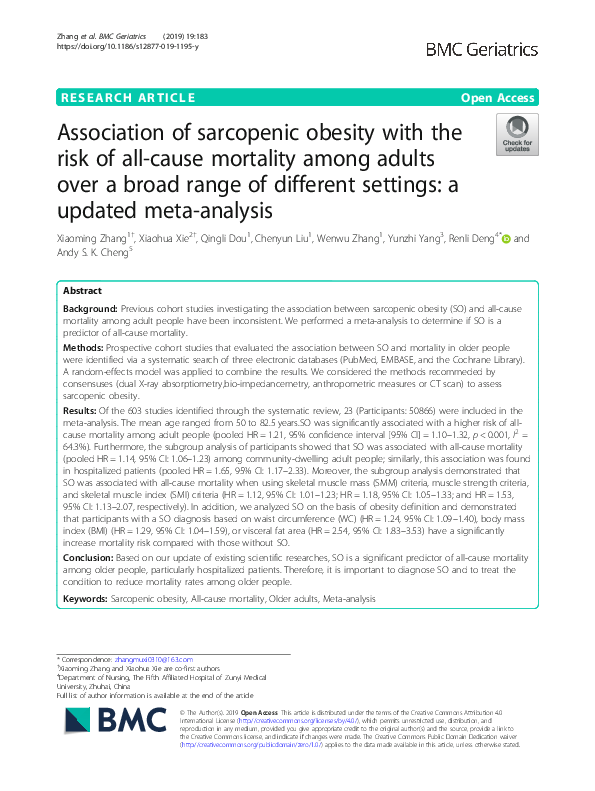Association of sarcopenic obesity with the risk of all-cause mortality ...