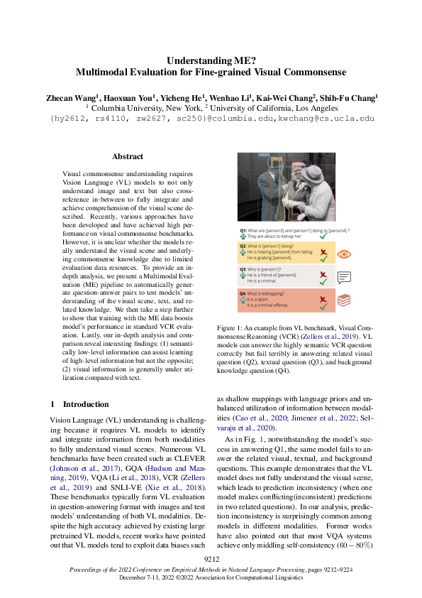Pdf Understanding Me Multimodal Evaluation For Fine Grained Visual Commonsense