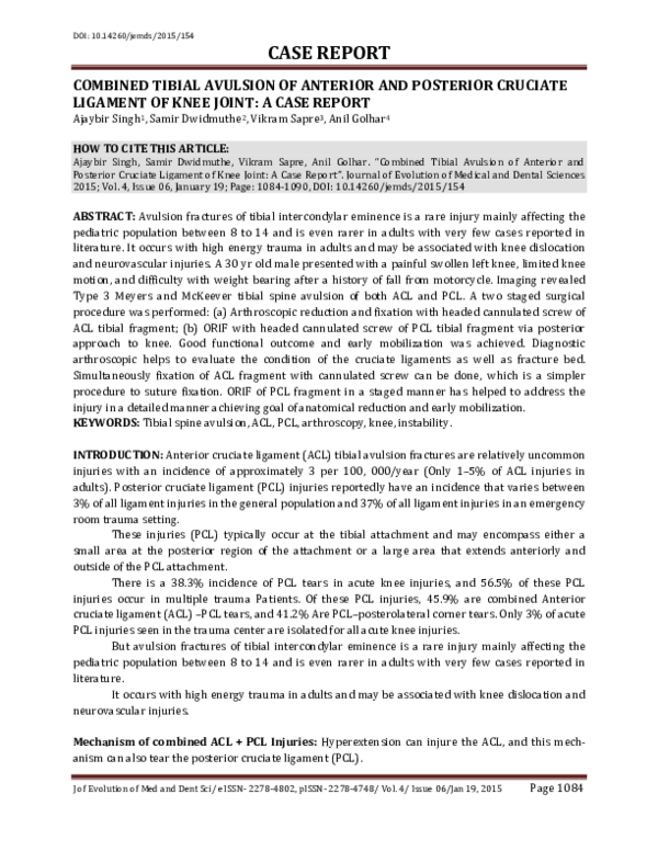 (PDF) Tibial Avulsion of ACL and PCL: Case Study