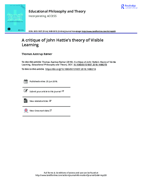 (PDF) A critique of John Hattie’s theory of Visible Learning