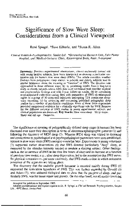 (PDF) Significance of Slow Wave Sleep: Considerations from a Clinical ...