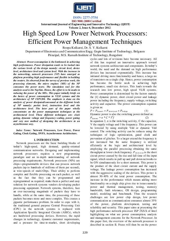(PDF) High Speed Low Power Network Processors: Efficient Power ...