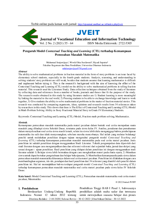 (PDF) The Influence of Contextual Teaching and Learning (Ctl) Model on Math Problem Solving ...