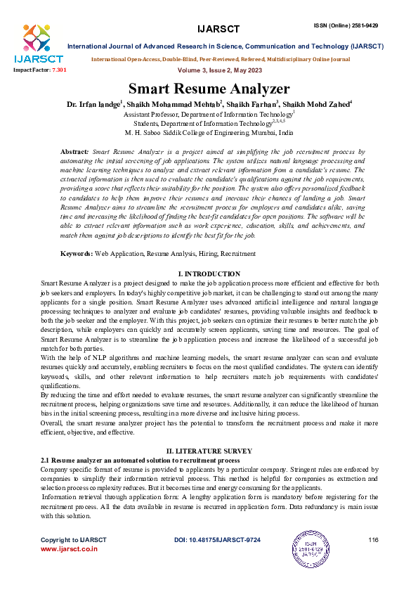 (PDF) Smart Resume Analyzer